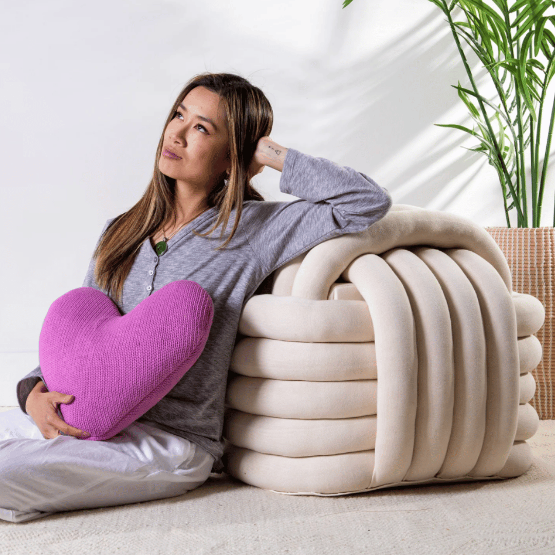 Pink Lemonade Knotted Pouf – Large Natural Cotton Ottoman, Modern ...