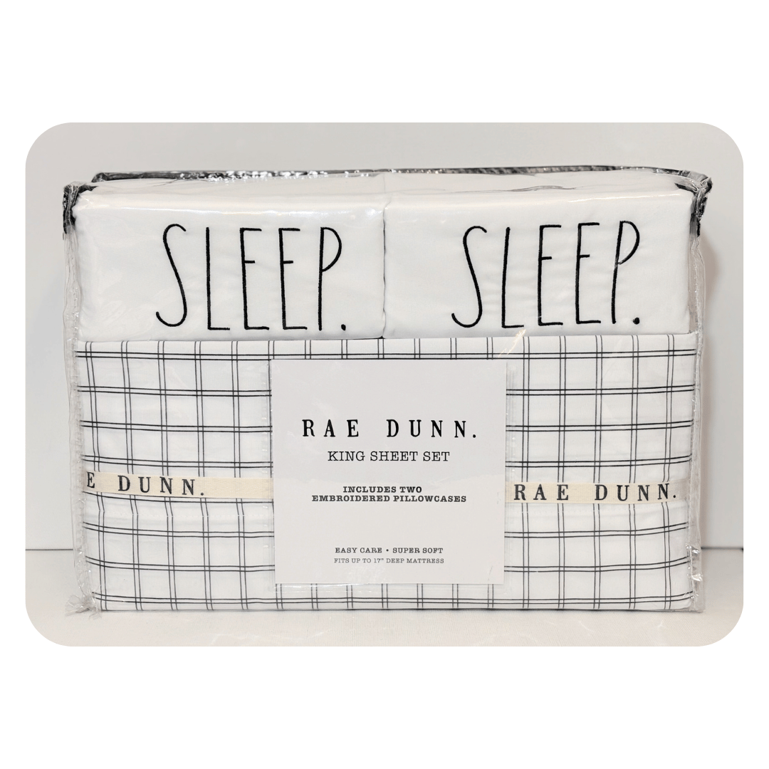 Rae Dunn Sheet Set Sleep, Black Stripe - Queen/King | Farmhouse Beddin ...
