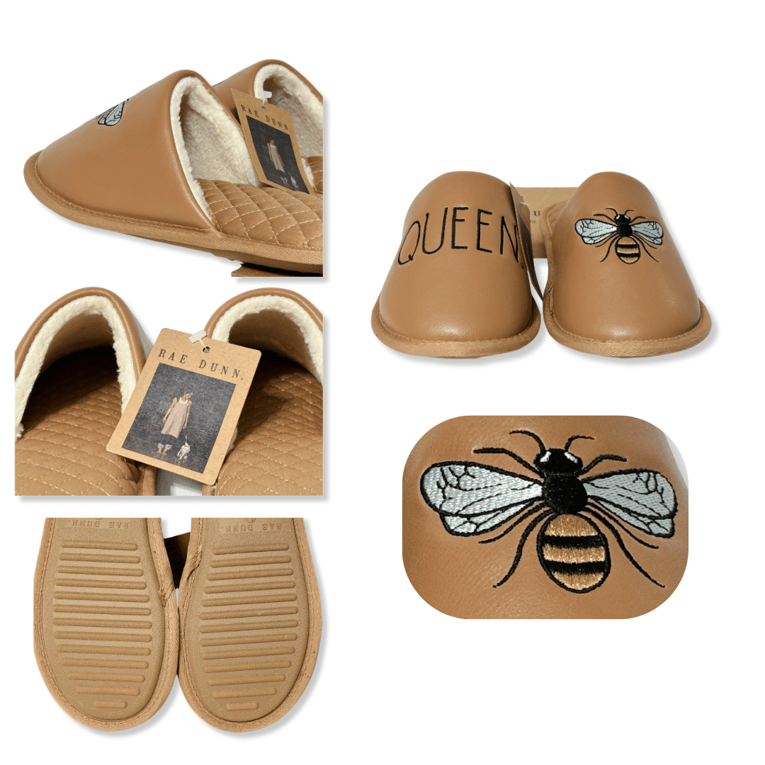 Rae Dunn Bee Slippers - S-M-L Bee Kind Jersey and Queen Bee Quilted PU ...